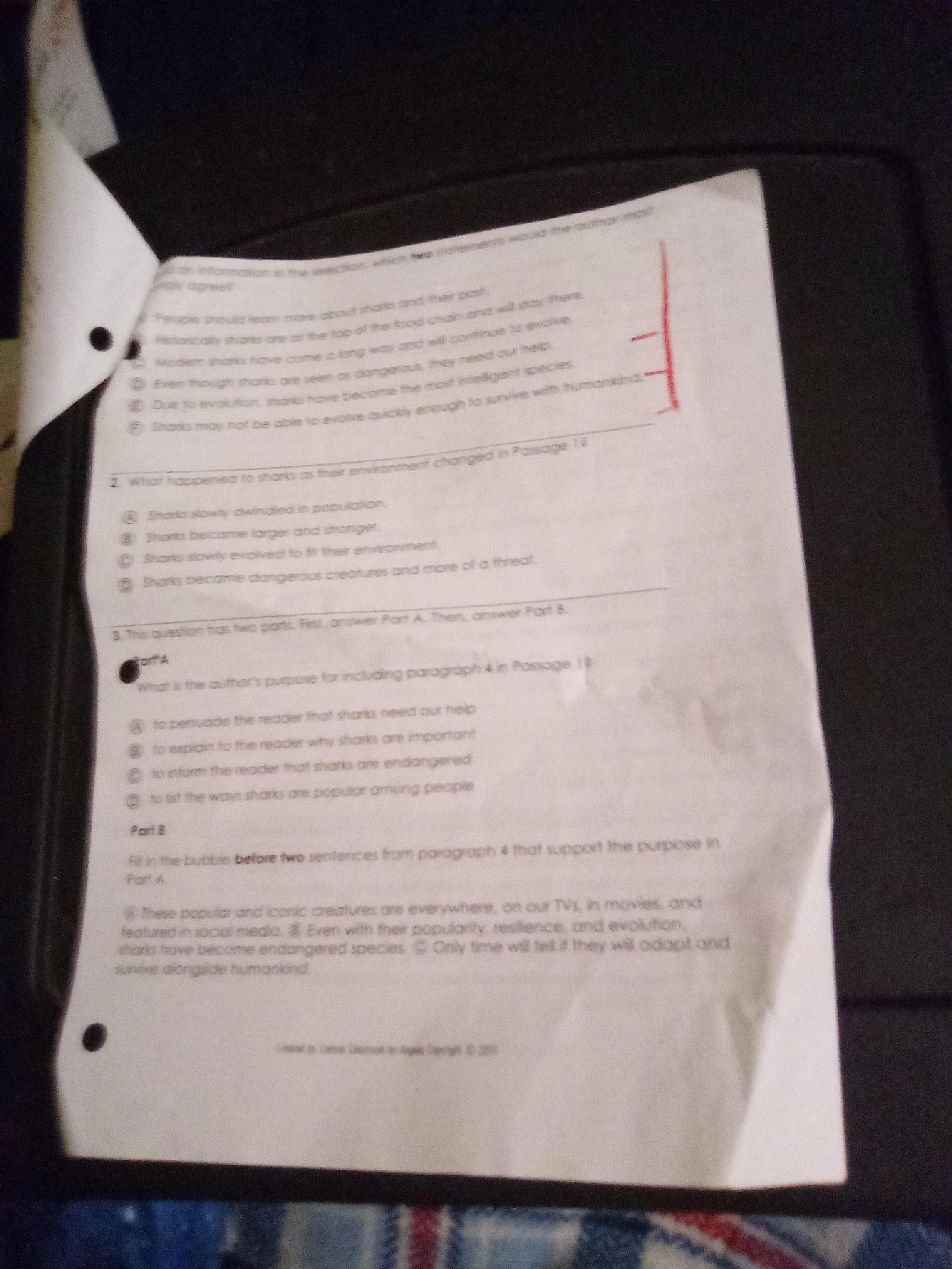 What happened to sharks as their environment | StudyX