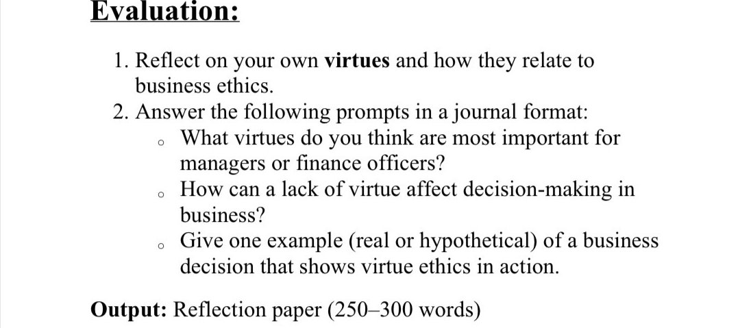 1. Reflect on your own virtues and how they | StudyX