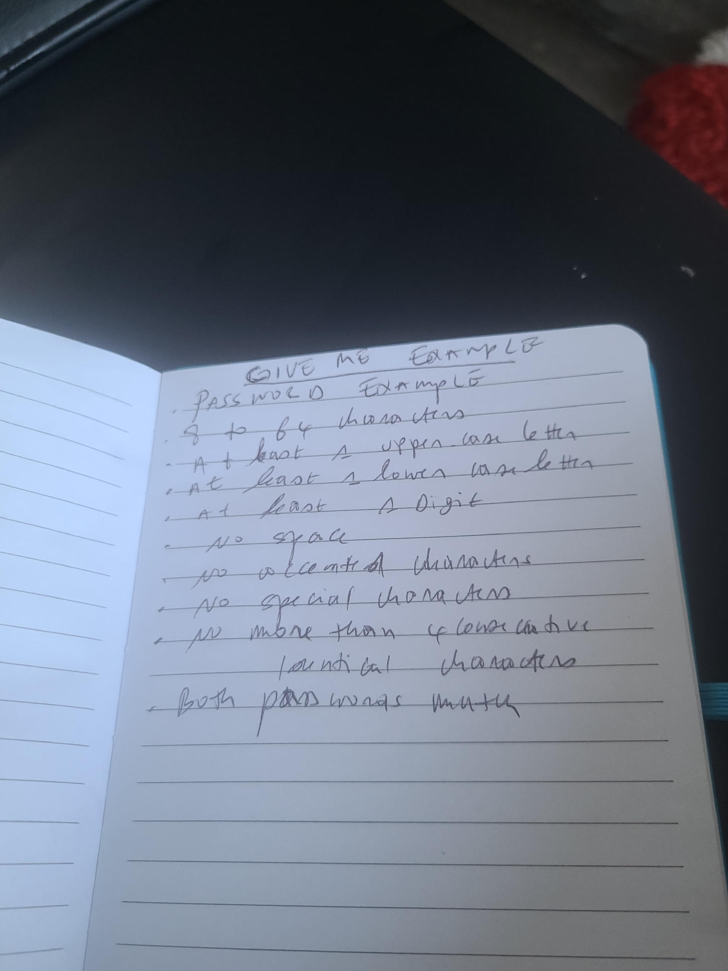 GIVE ME EXAMPLE PASSWORD EXAMPLE - 8 to 64 | StudyX