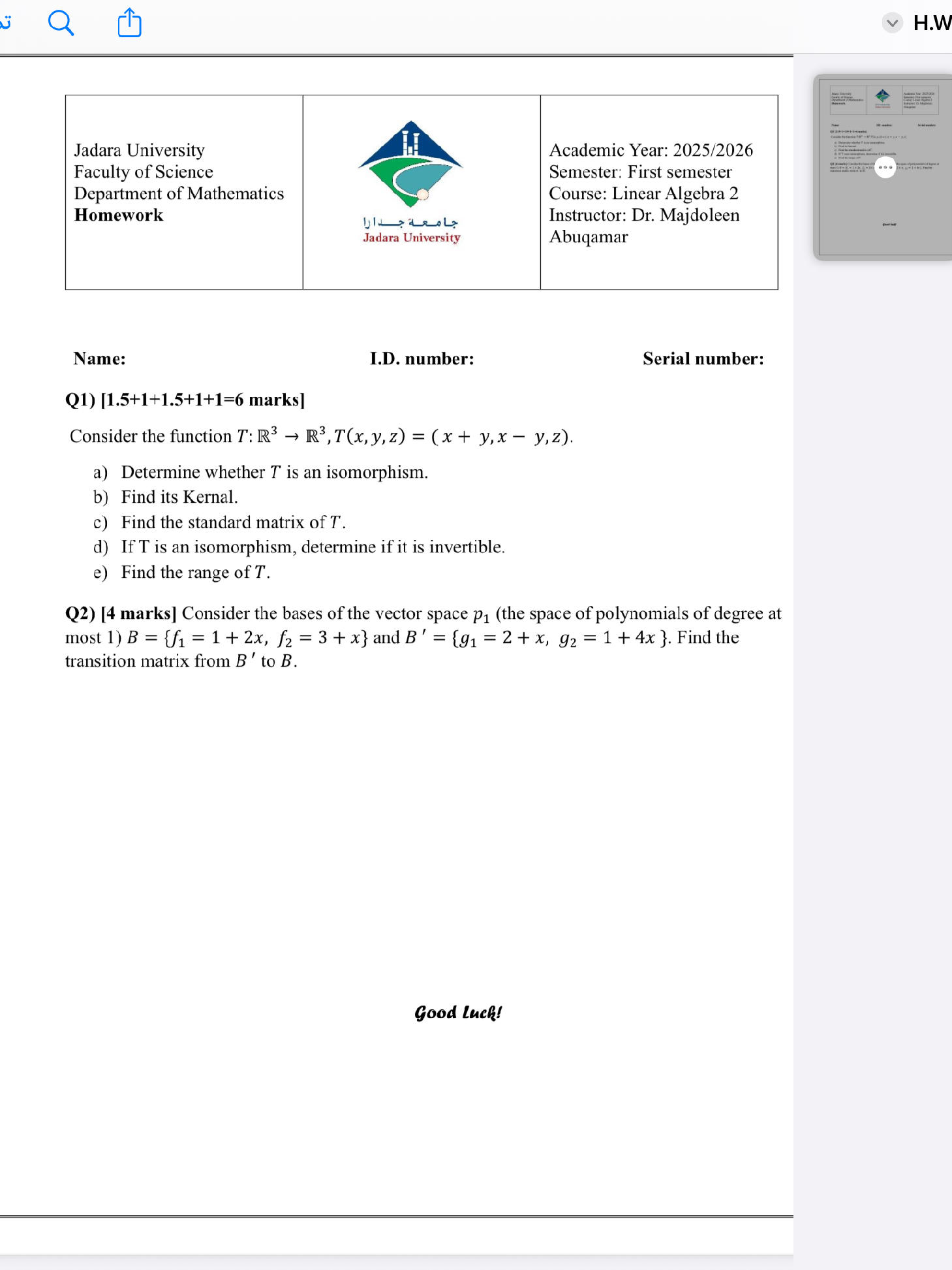 Consider the function $T: R^3 R^3, T(x, y, | StudyX