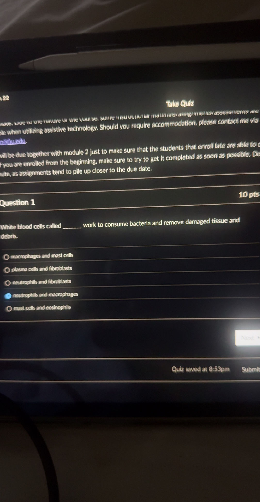 Question 1 White blood cells called | StudyX