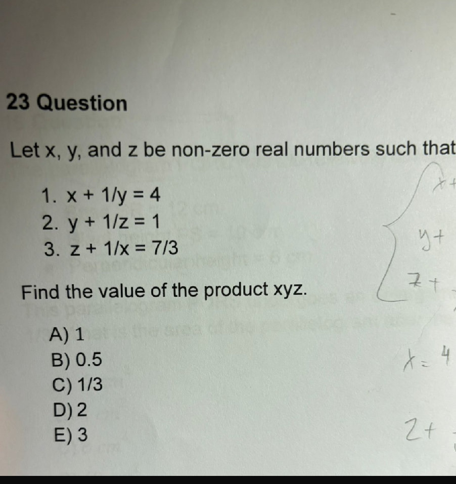 Let x, y, and z be non-zero real numbers | StudyX