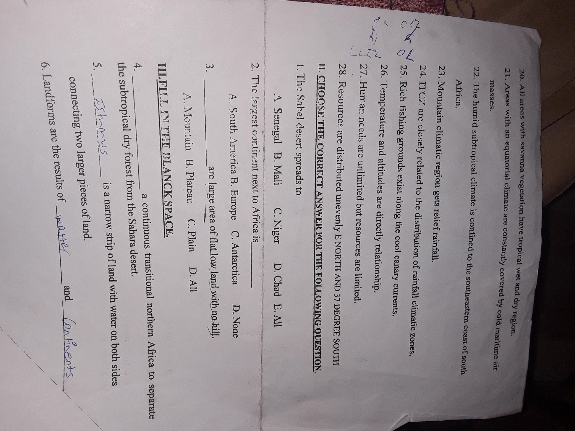 III.FILL IN THE BLANCK SPACE. 4. ________ a | StudyX