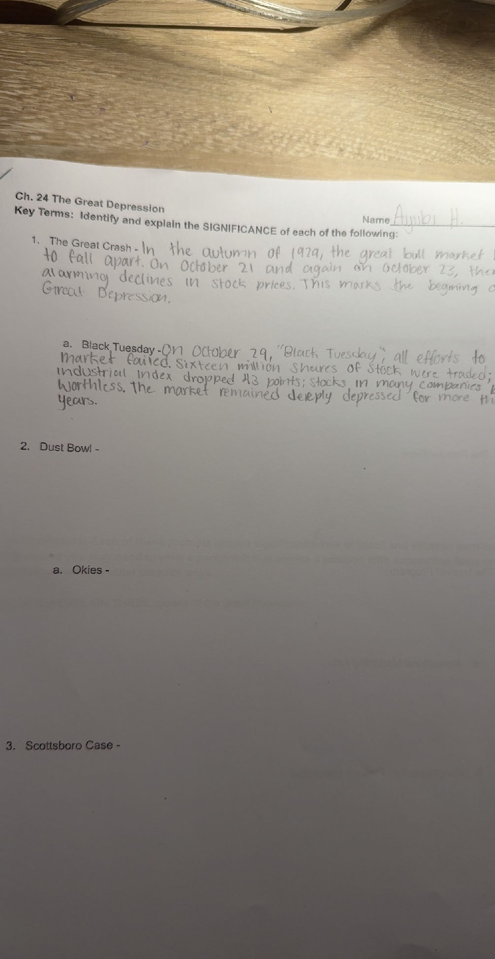 Ch. 24 The Great Depression Key Terms: | StudyX