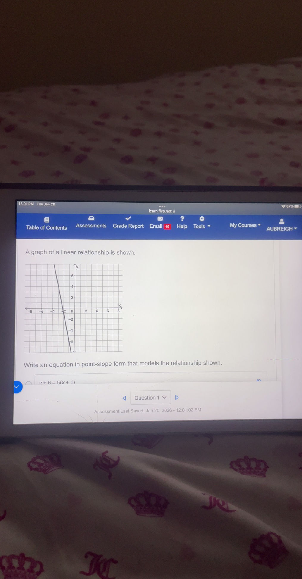 A graph of a linear relationship is shown. | StudyX