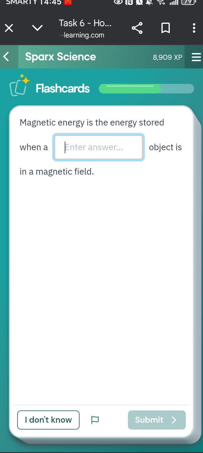 Magnetic energy is the energy stored when a | StudyX