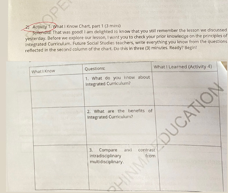 Activity 1: What I Know Chart, part 1 (3 | StudyX