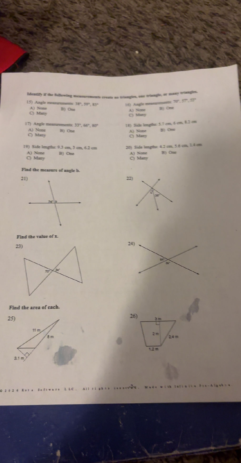 Find the area of each. [Diagram showing a | StudyX