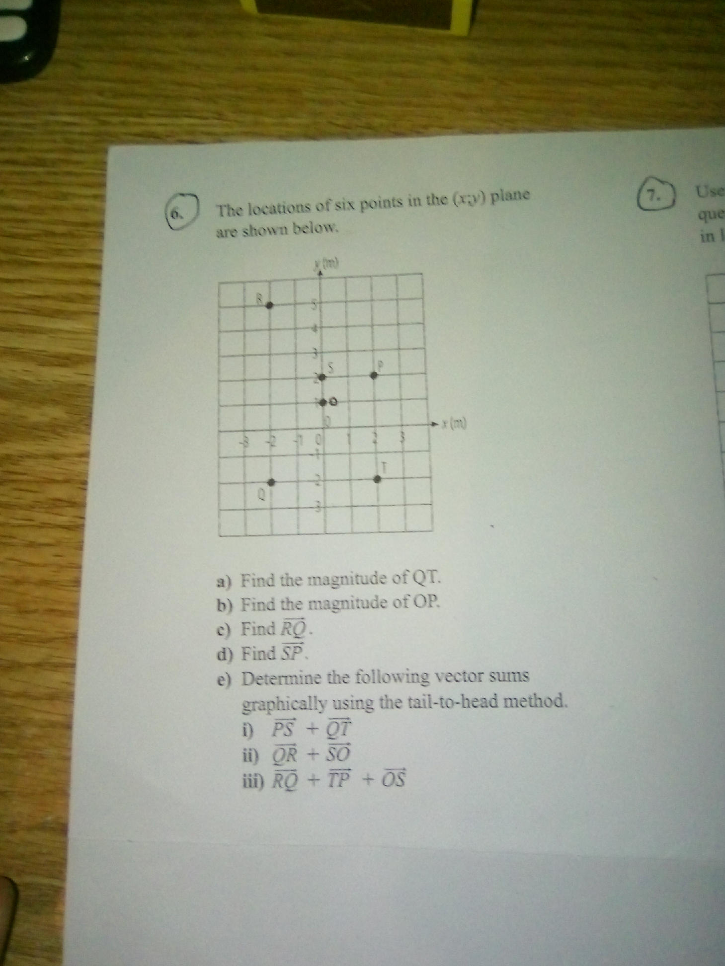 The locations of six points in the (x,y) | StudyX