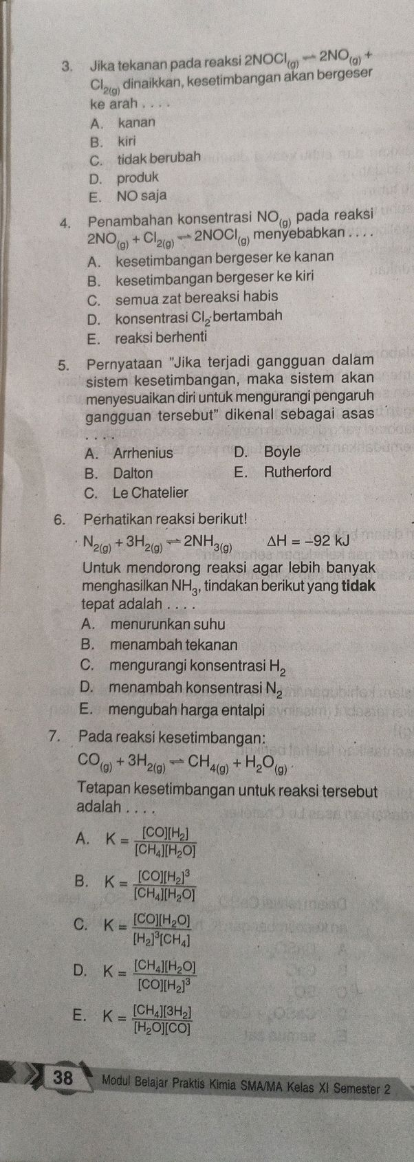3. Jika tekanan pada reaksi $2NOCl_{(g)} | StudyX