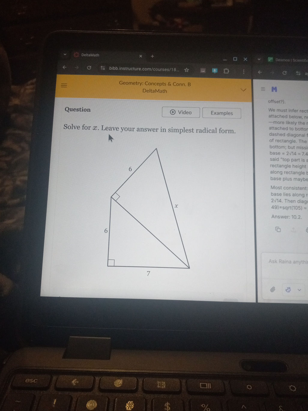 Solve for $x$. Leave your answer in simplest | StudyX