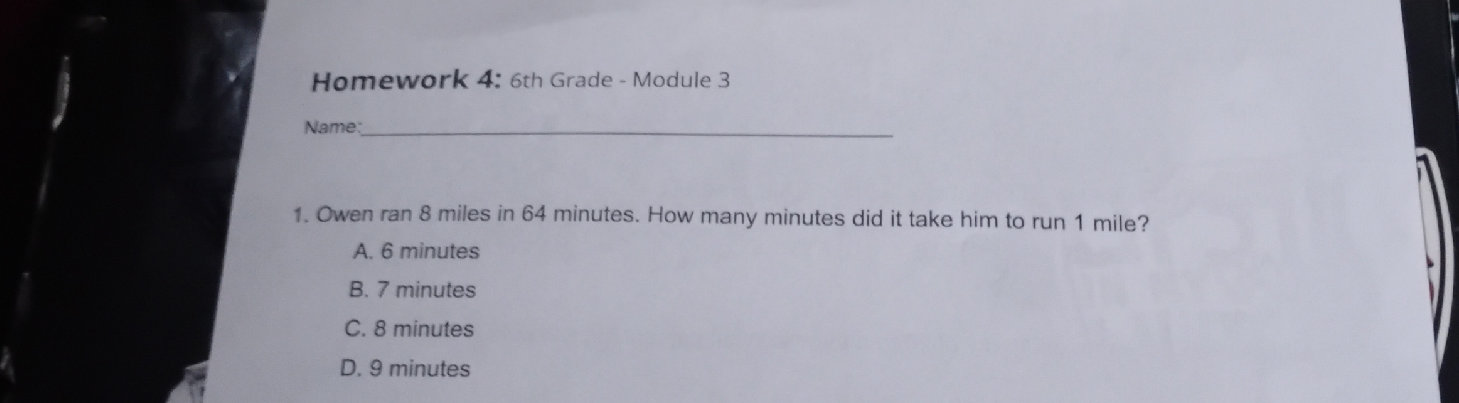 1. Owen ran 8 miles in 64 minutes. How many | StudyX