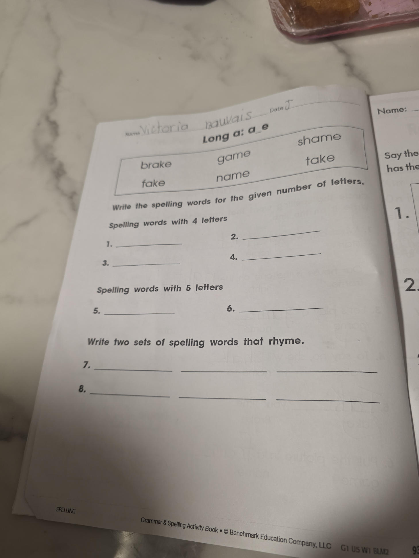Long a: a_e | brake | game | shame | | :--- | StudyX
