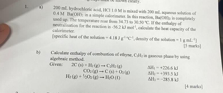 a) 200 mL hydrochloric acid, HCl 1.0 M is | StudyX