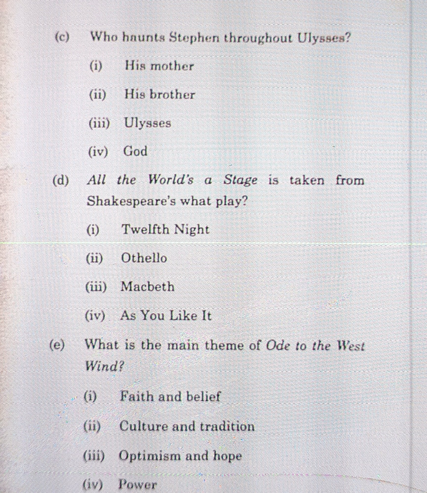 (c) Who haunts Stephen throughout Ulysses? | StudyX