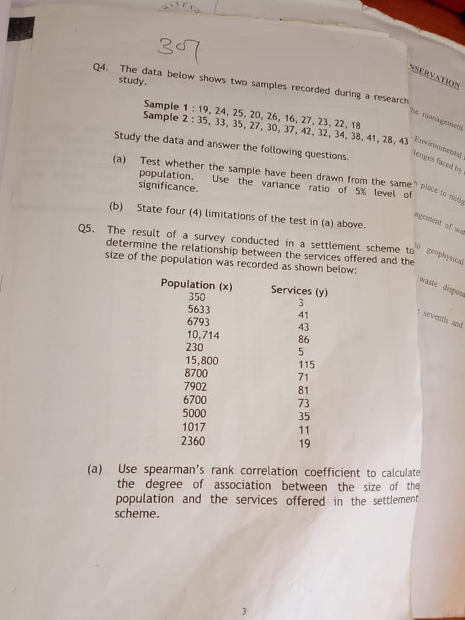 The data below shows two samples recorded | StudyX