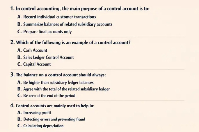 In control accounting, the main purpose of a | StudyX