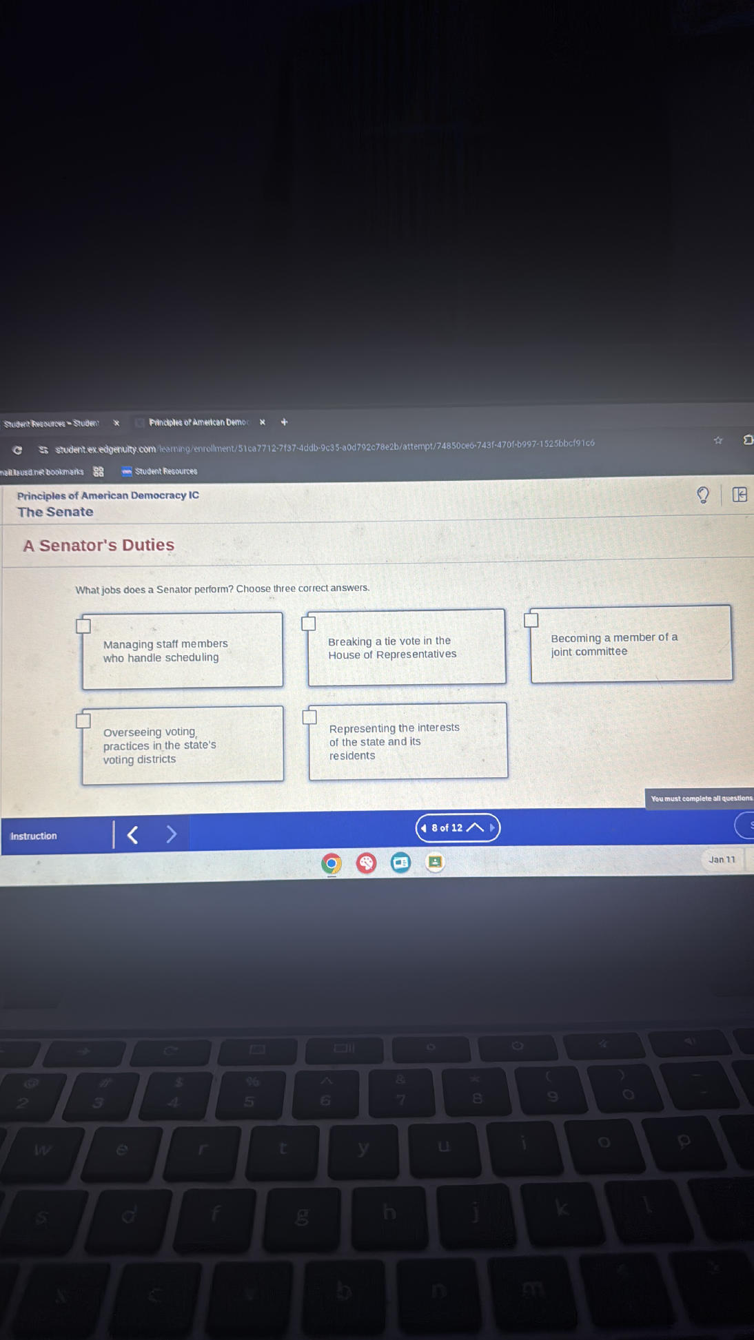 What jobs does a Senator perform? Choose | StudyX