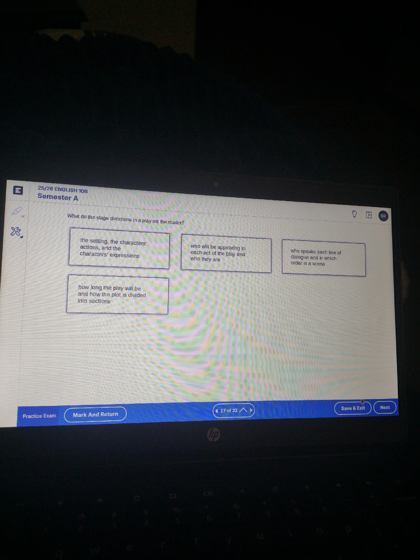 What do the stage directions in a play tell | StudyX