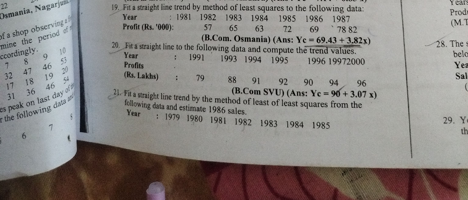 20. Fit a straight line to the following | StudyX