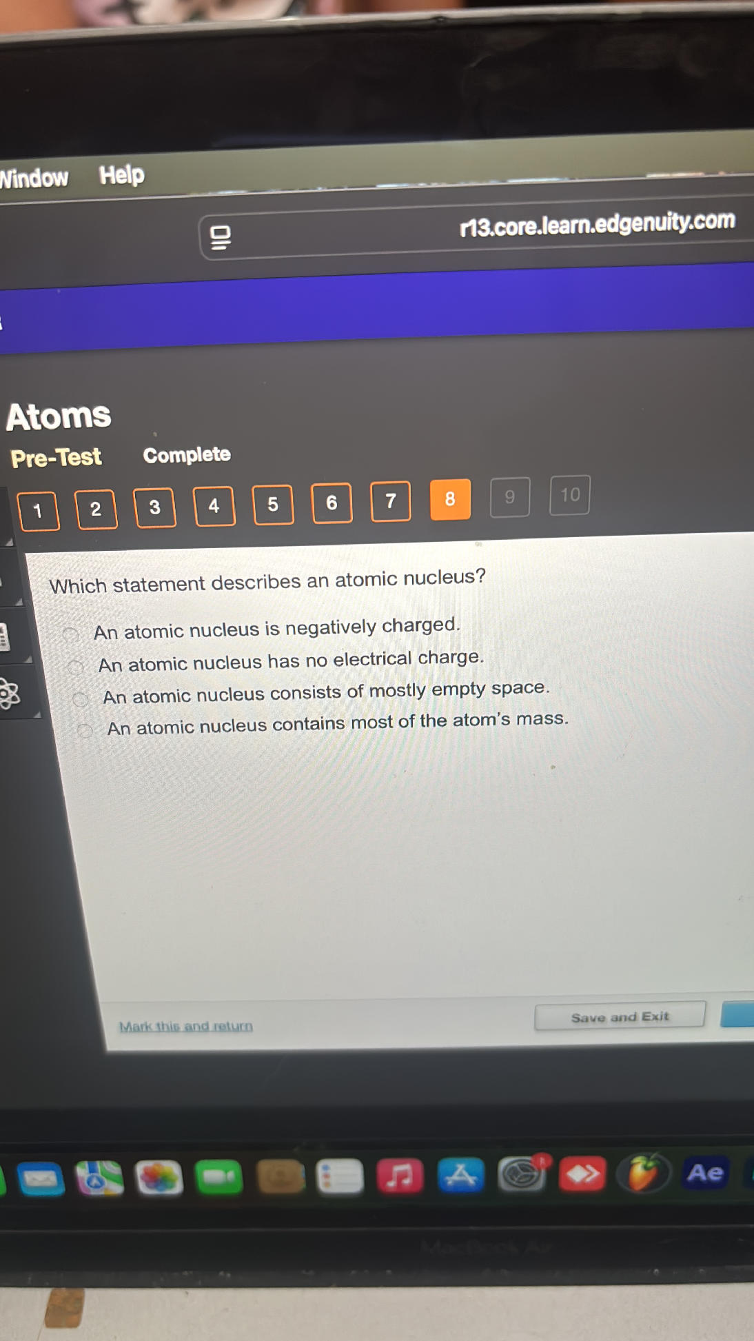 Which statement describes an atomic nucleus? | StudyX