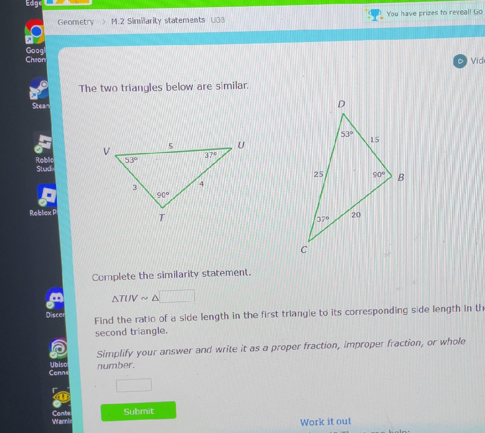 The two triangles below are similar. | StudyX
