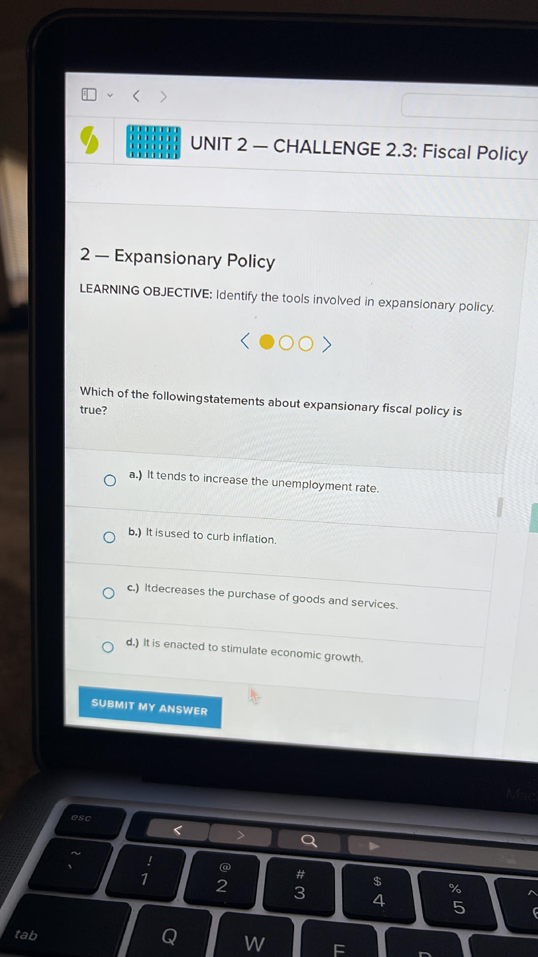 UNIT 2 – CHALLENGE 2.3: Fiscal Policy 2 – | StudyX