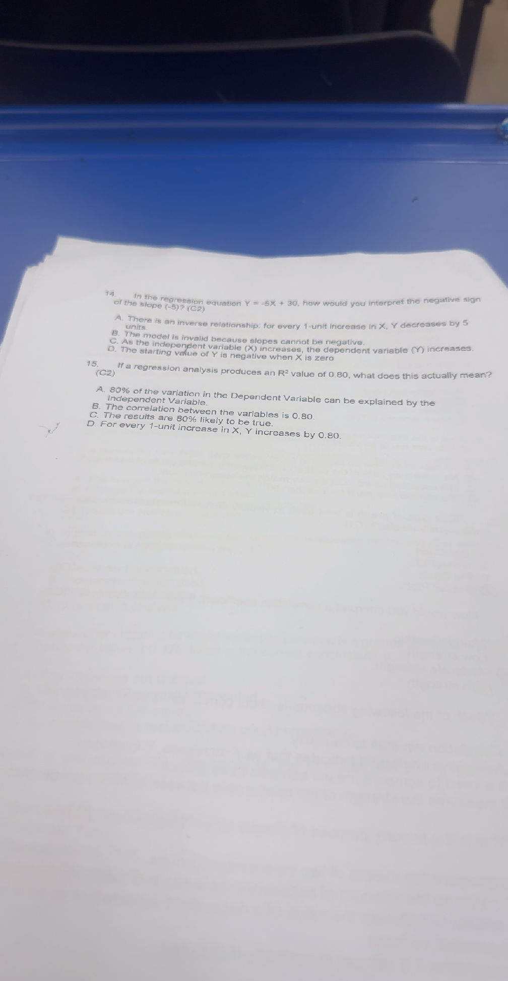 In the regression equation Y = -5X + 30, how | StudyX