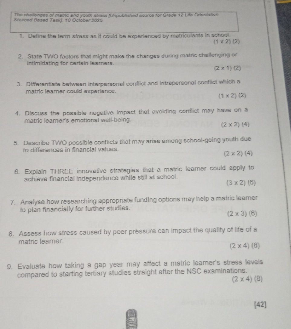 The challenges of matric and youth stress