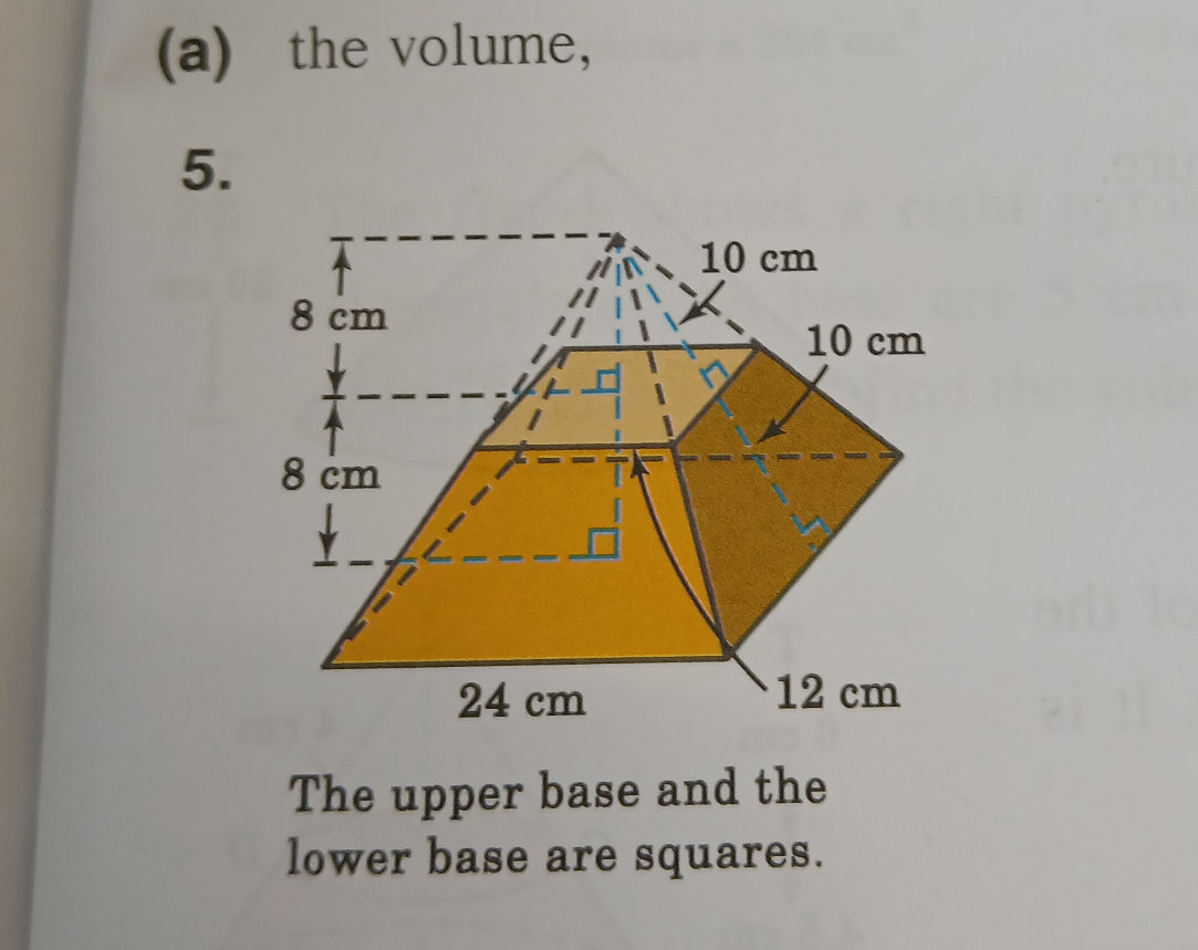 (a) the volume, 5. The upper base and the | StudyX