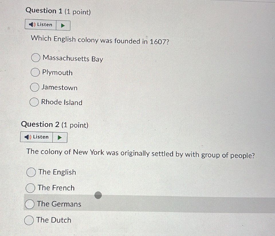 Which English colony was founded in 1607? | StudyX