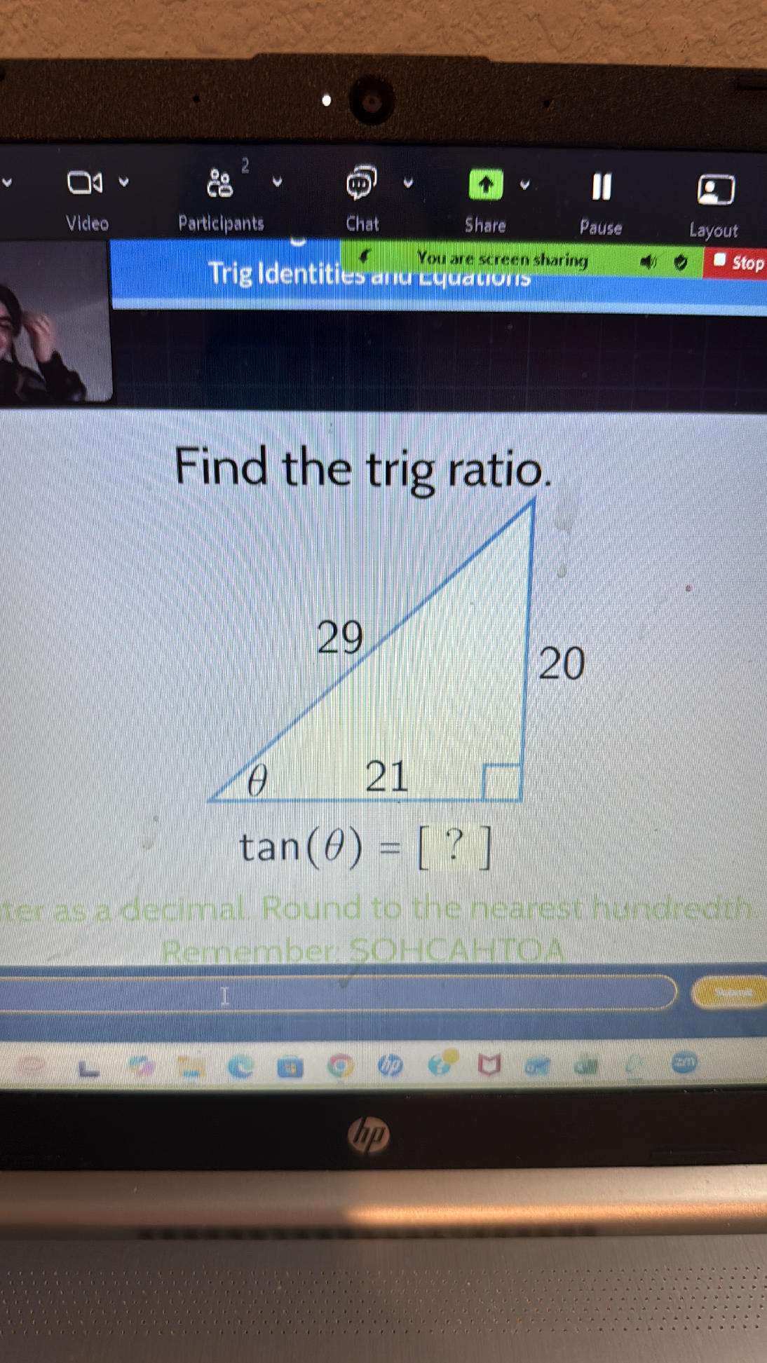 Find the trig ratio. [Diagram of a | StudyX