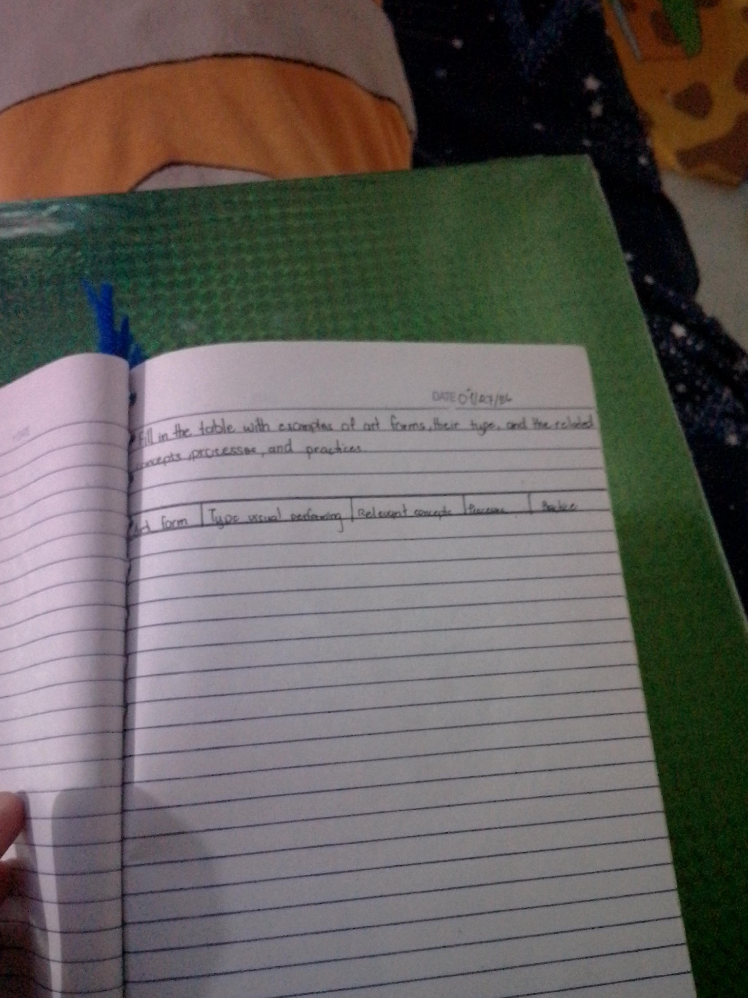 DATE 01/07/26 • Fill in the table with | StudyX