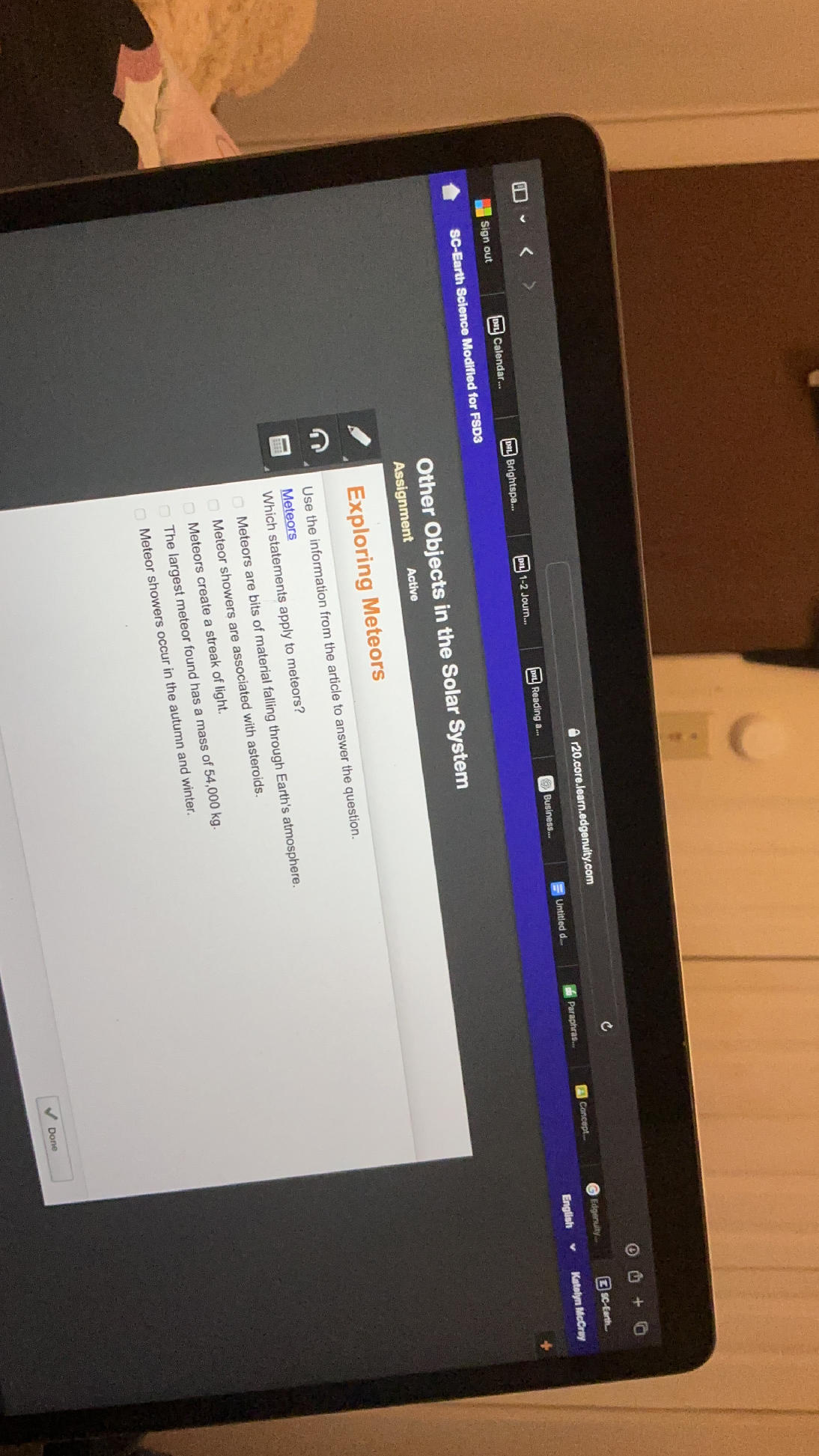 Exploring Meteors Use the information from | StudyX