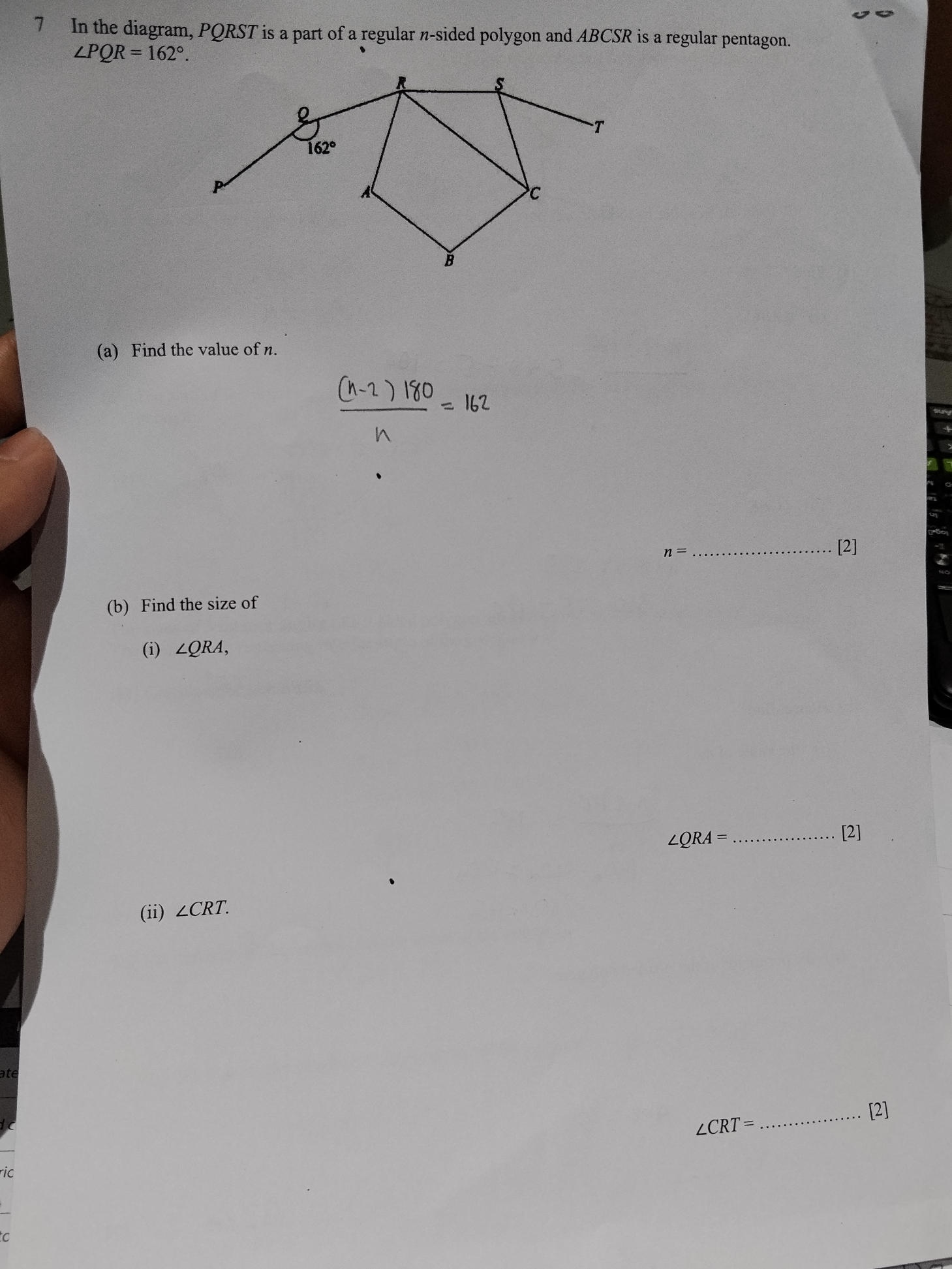 In the diagram, PQRST is a part of a regular | StudyX