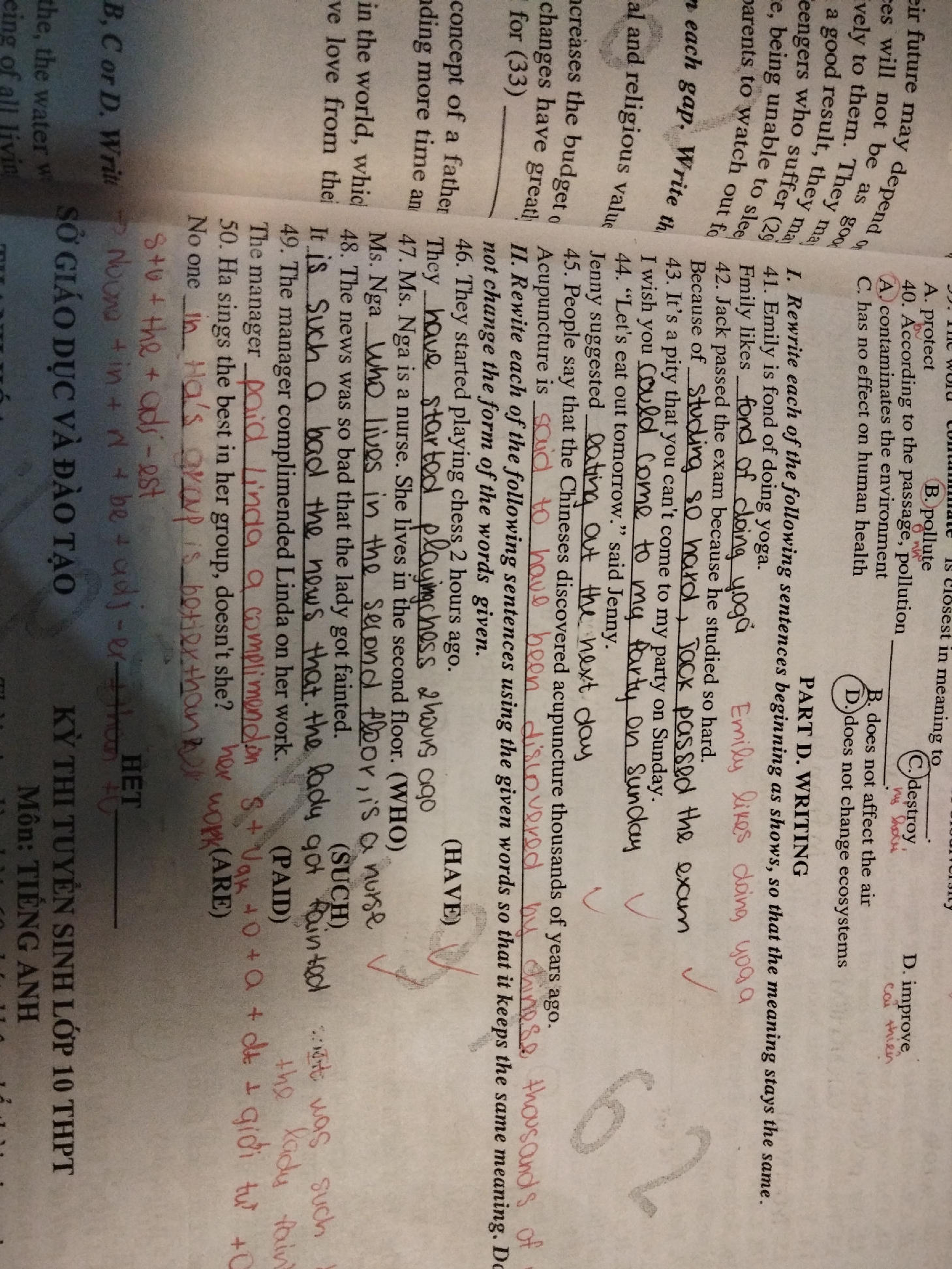 40. According to the passage, pollution A. | StudyX