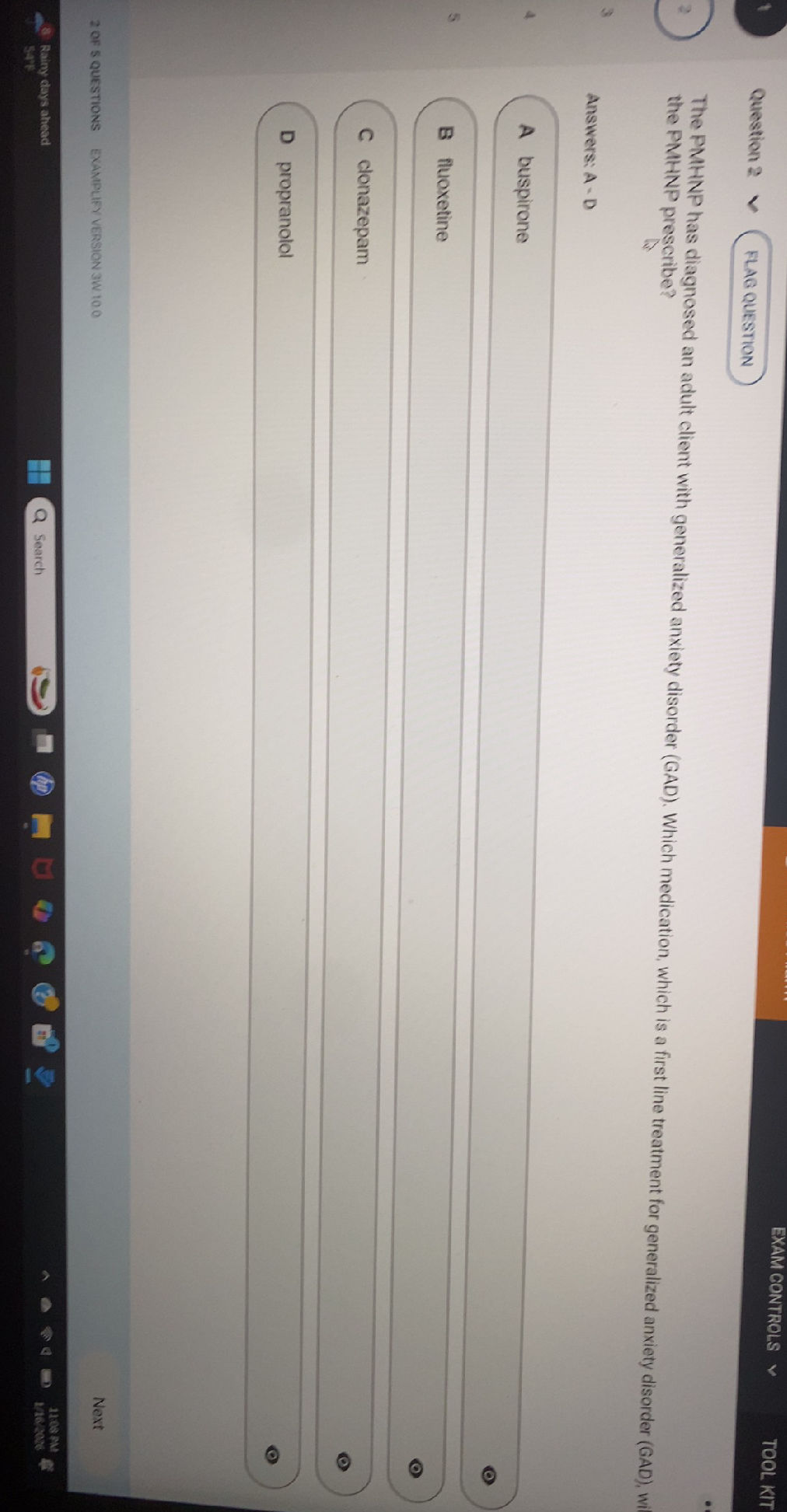 Question 2 The PMHNP has diagnosed an adult | StudyX