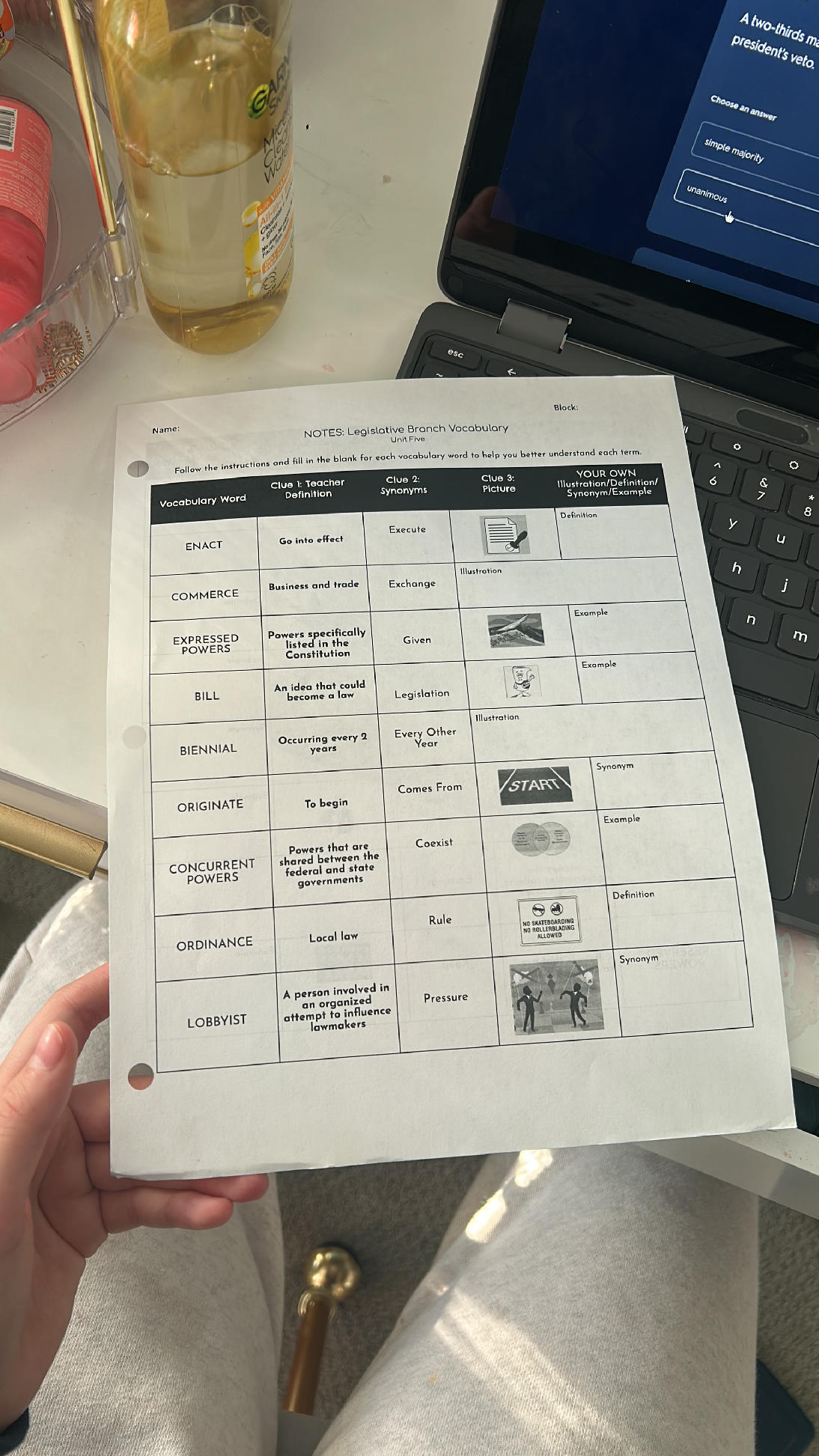 NOTES: Legislative Branch Vocabulary Unit | StudyX