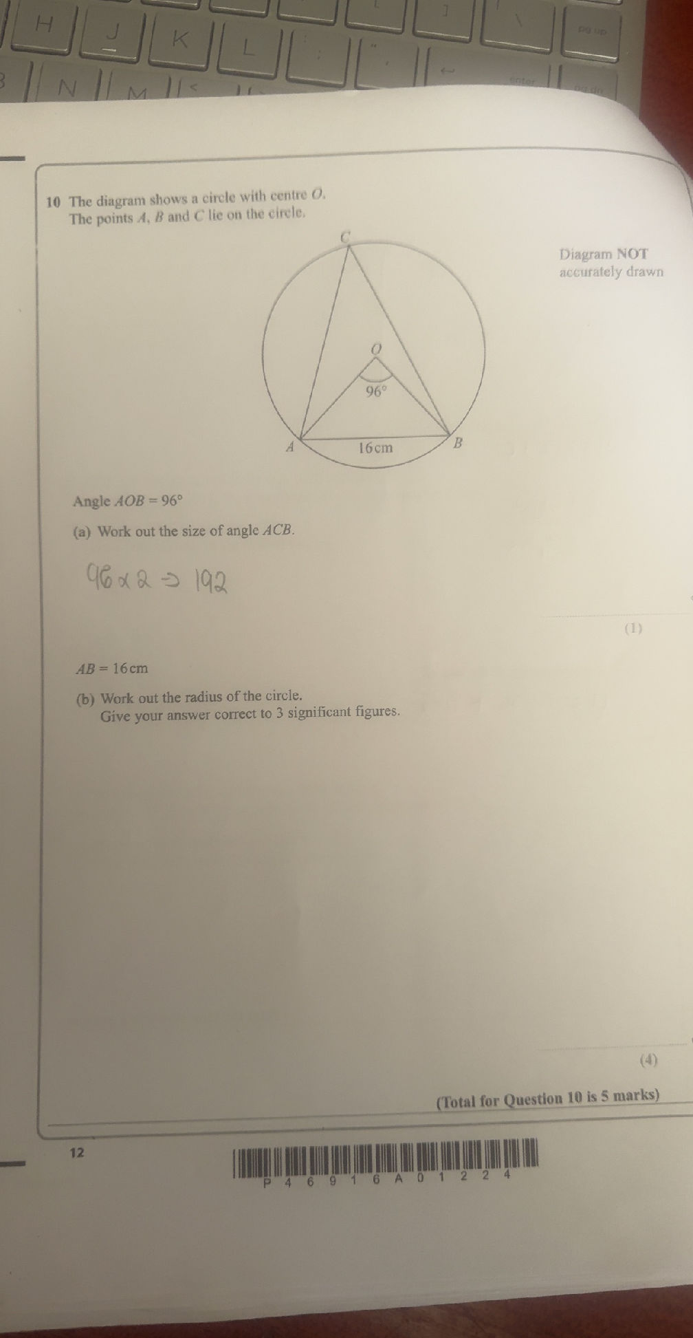 The diagram shows a circle with centre O. | StudyX