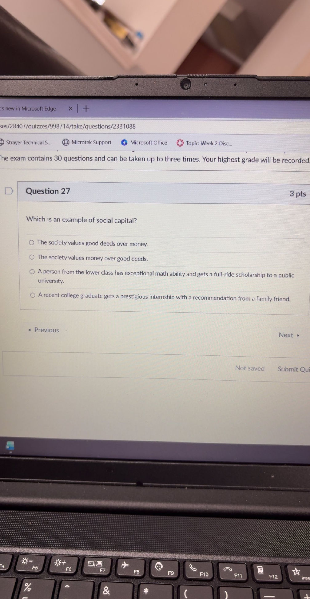 Which is an example of social capital? The | StudyX