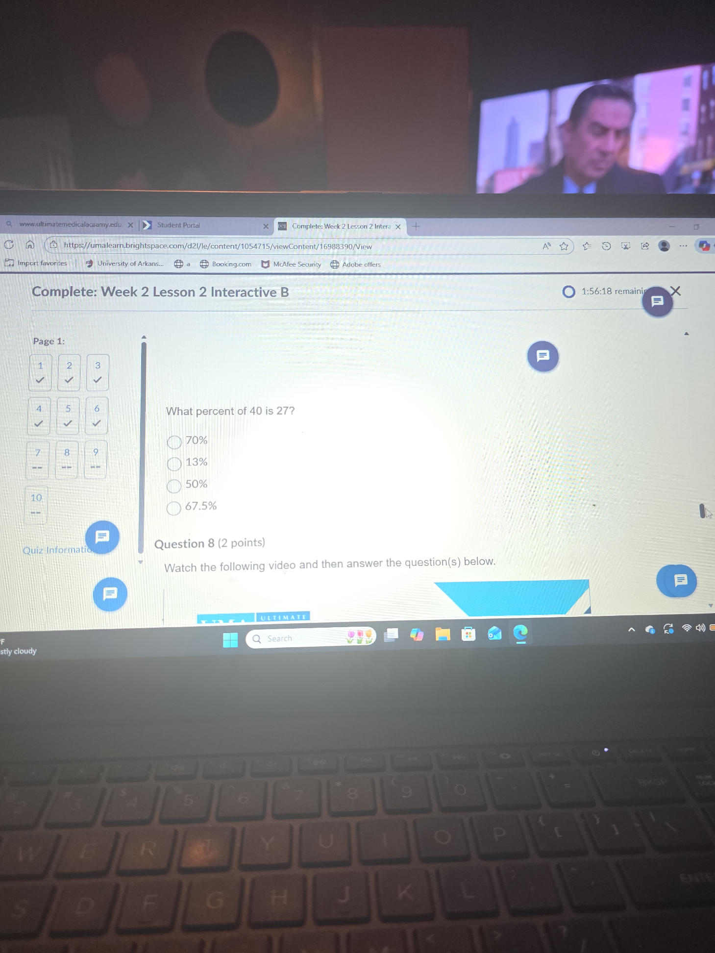 What percent of 40 is 27? 70% 13% 50% 67.5% | StudyX