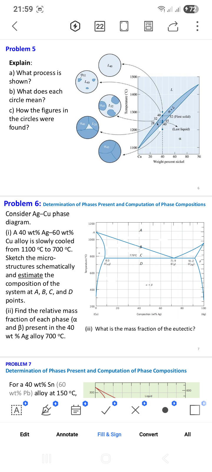 Consider Ag-Cu phase diagram. (i) A 40 wt% | StudyX