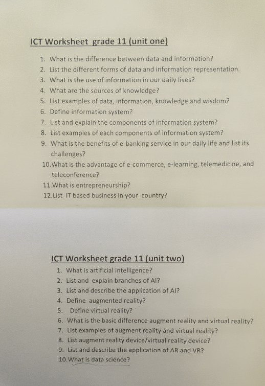 ICT Worksheet grade 11 (unit two) 1. What is | StudyX