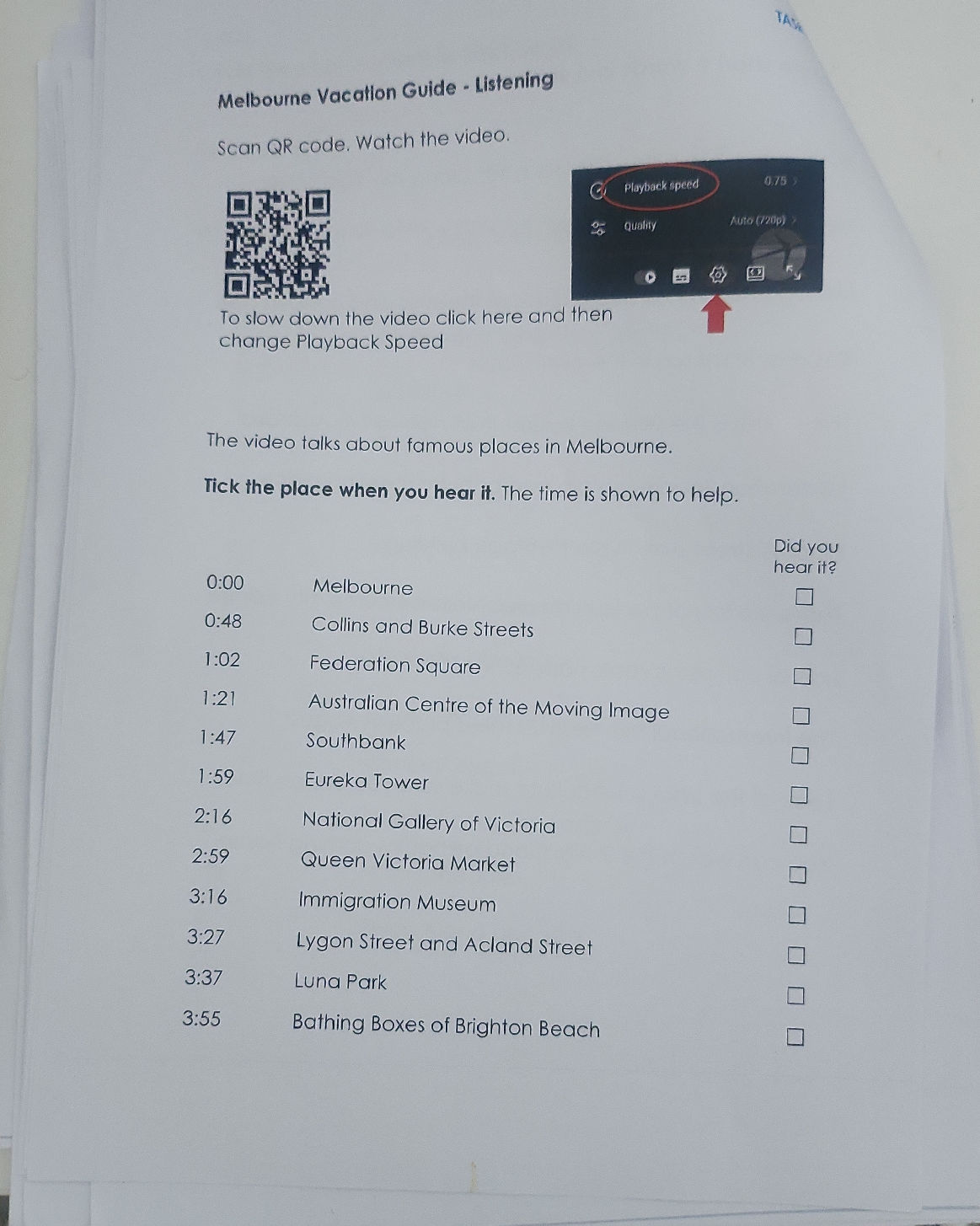 Melbourne Vacation Guide - Listening Scan | StudyX