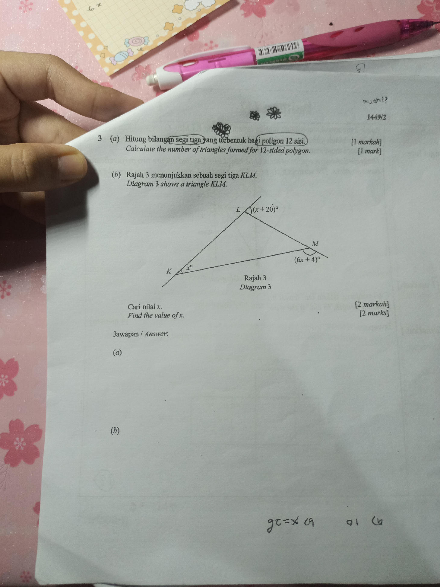 (a) Hitung bilangan segi tiga yang terbentuk | StudyX