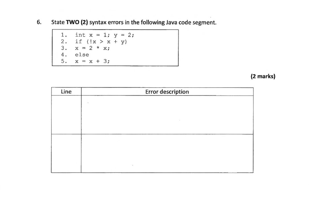 State TWO (2) syntax errors in the following | StudyX