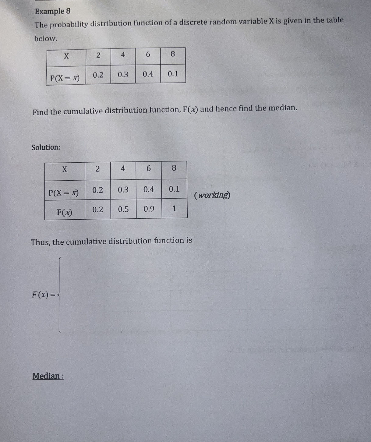 Example 8 The probability distribution | StudyX