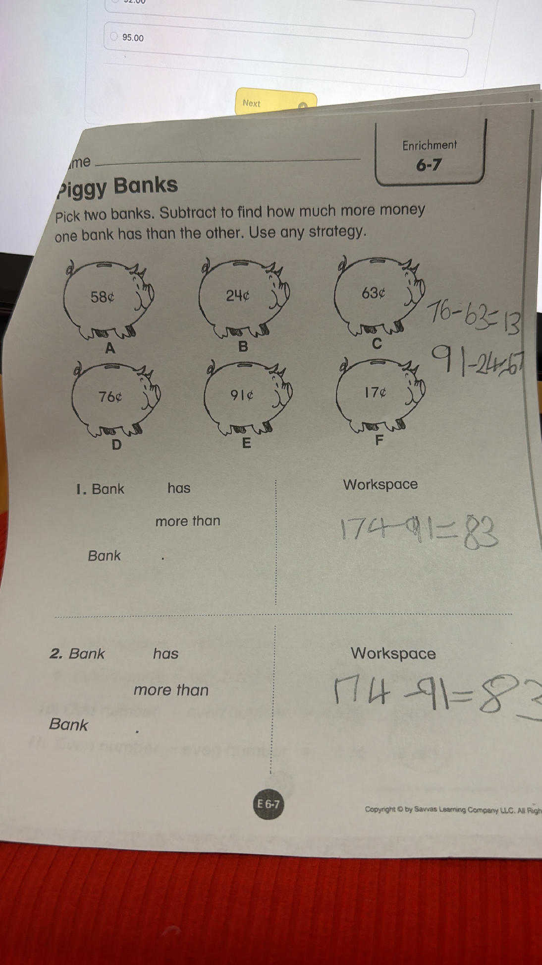 Piggy Banks Pick two banks. Subtract to | StudyX