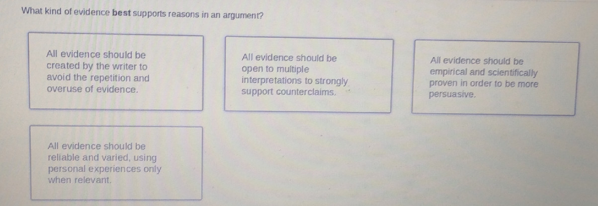 What kind of evidence best supports reasons | StudyX