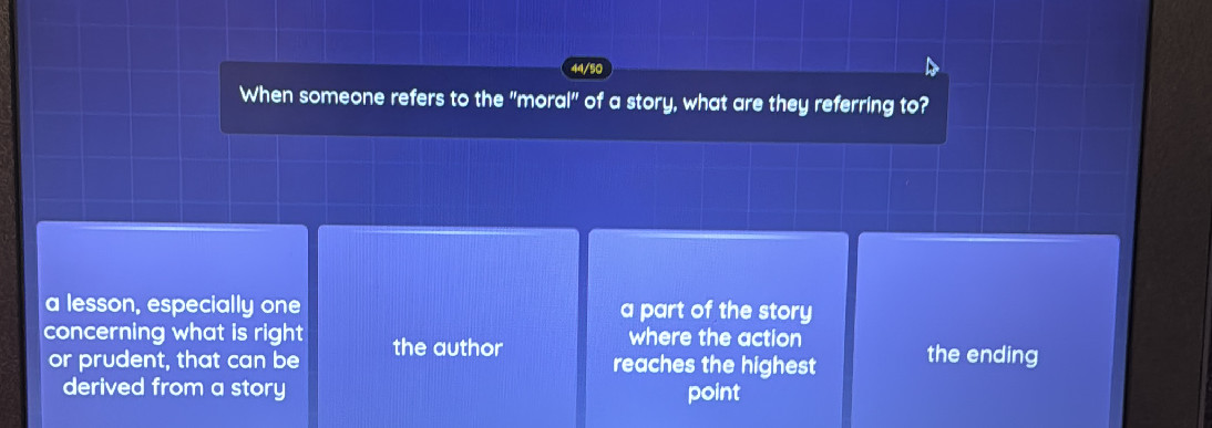 When someone refers to the "moral" of a | StudyX